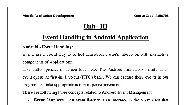 Mobile Application Development Course Code: 4350703 - Event Handling in ...