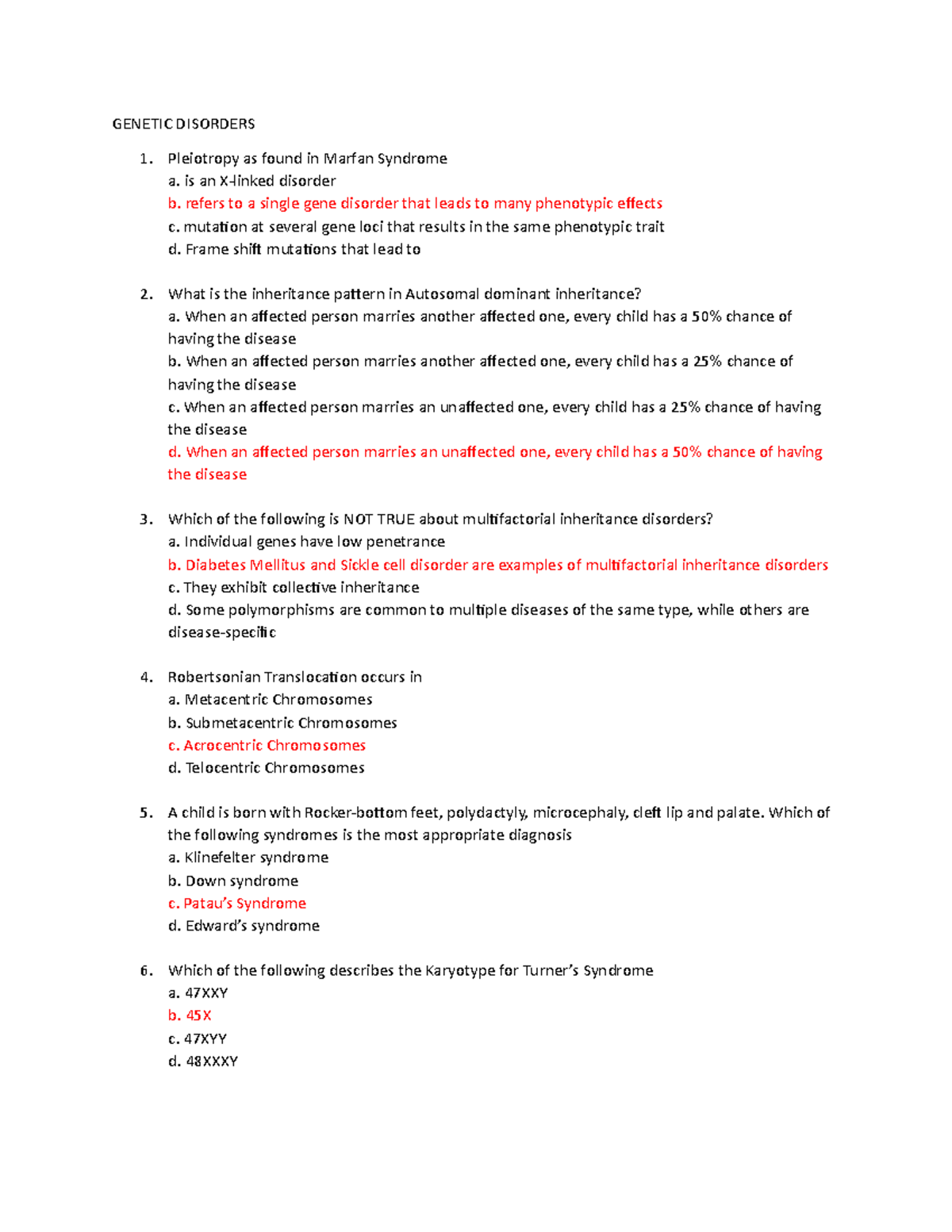 Genetic Disorders Study Guide for Genetics 101 Final Exam - Studocu