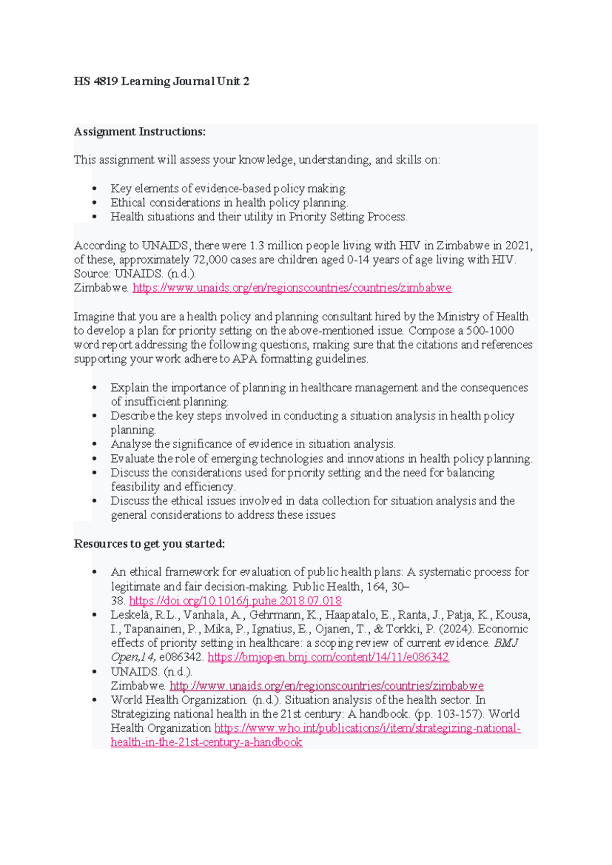 HS 4819 Learning Journal: Health Policy Planning & Priority Setting ...