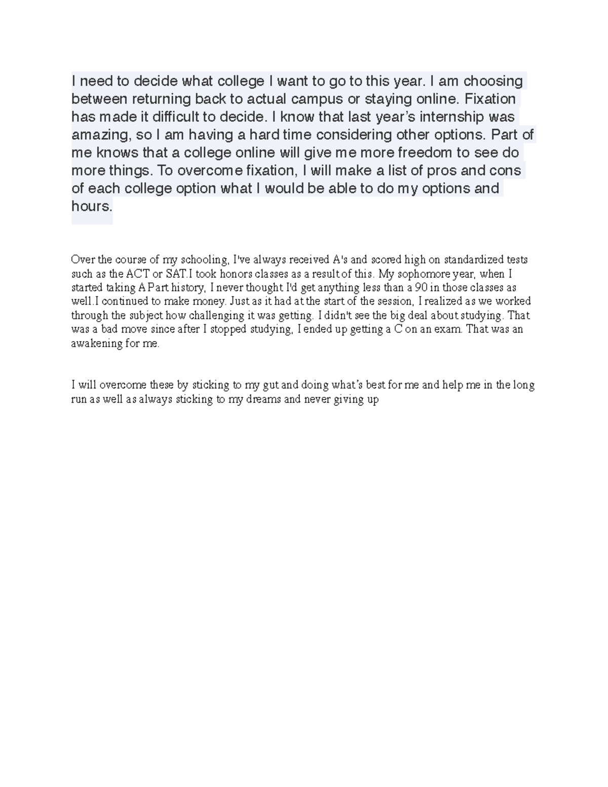 4.04 Obstacles in College Decision-Making Process - Studocu