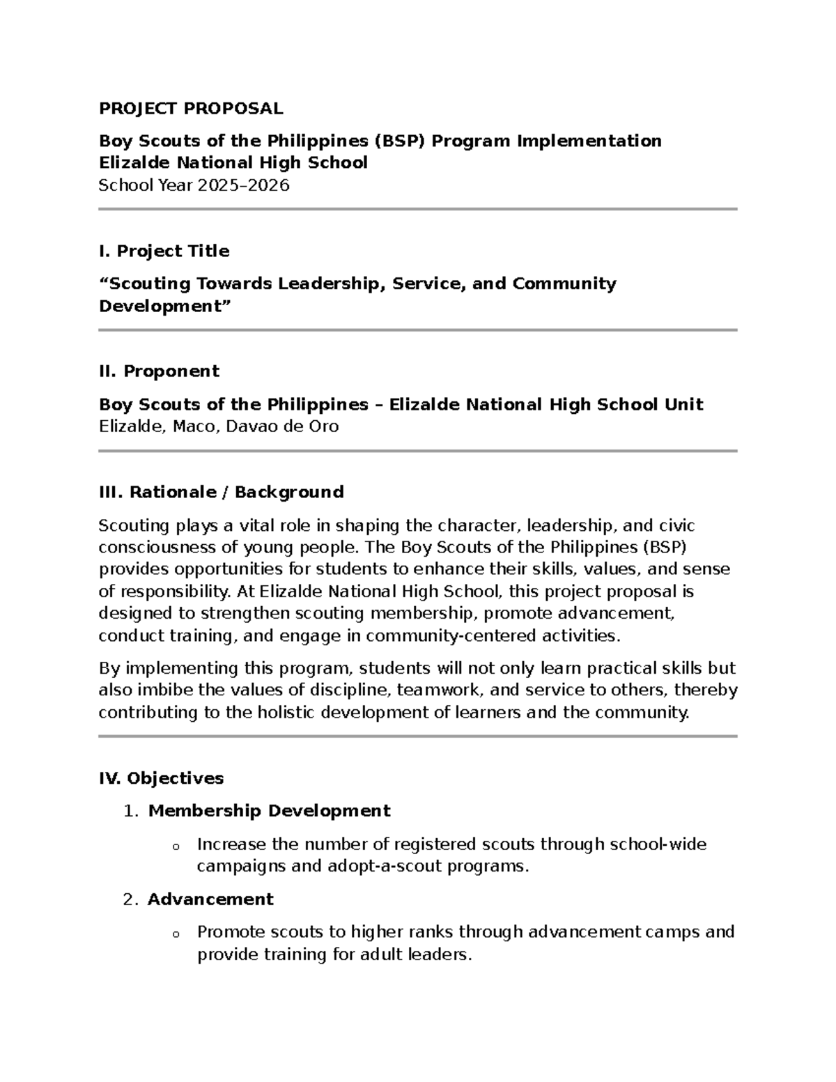 BSP Project Proposal: Leadership & Community Service Initiatives - Studocu