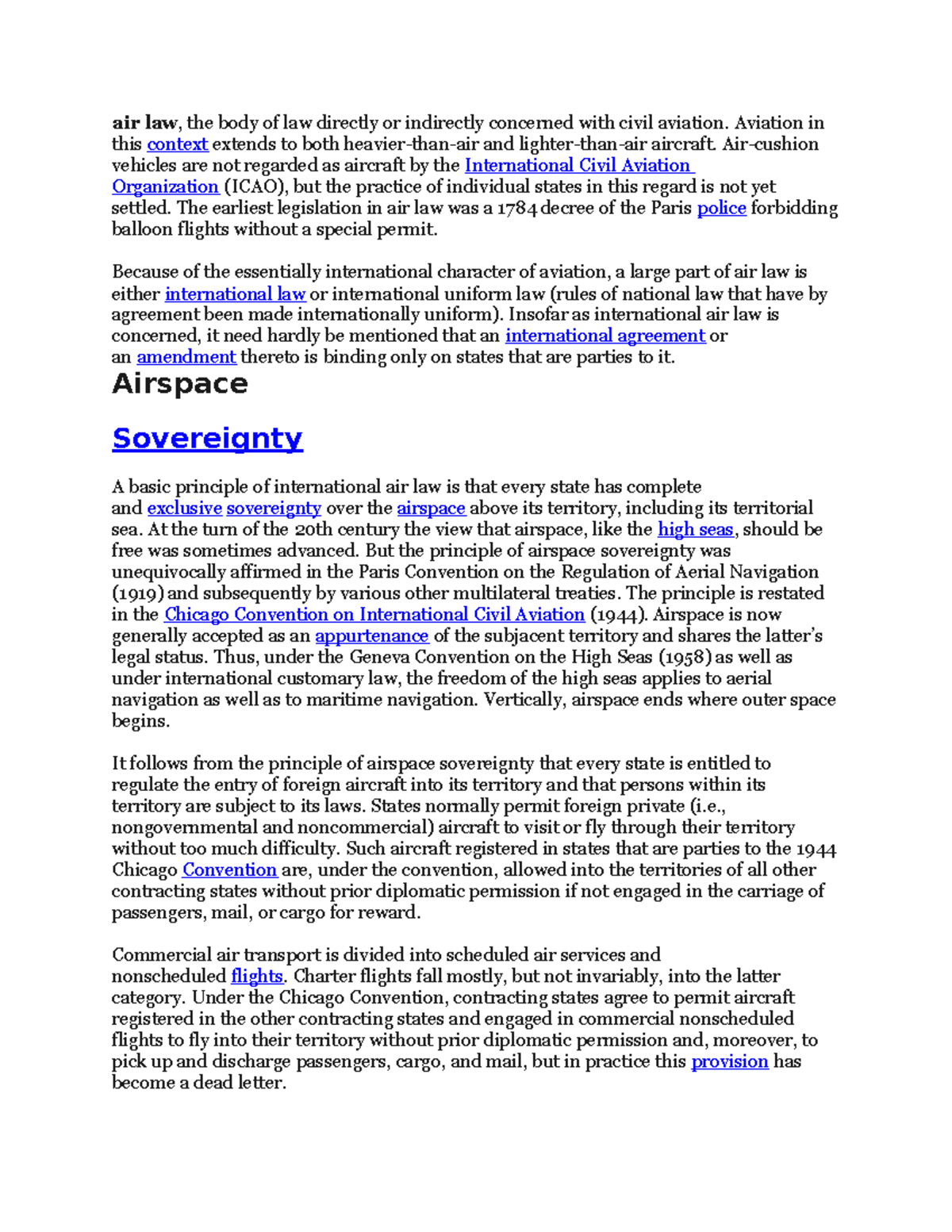 Air Law - Lecture Notes on Sovereignty, Regulations & Jurisdiction ...