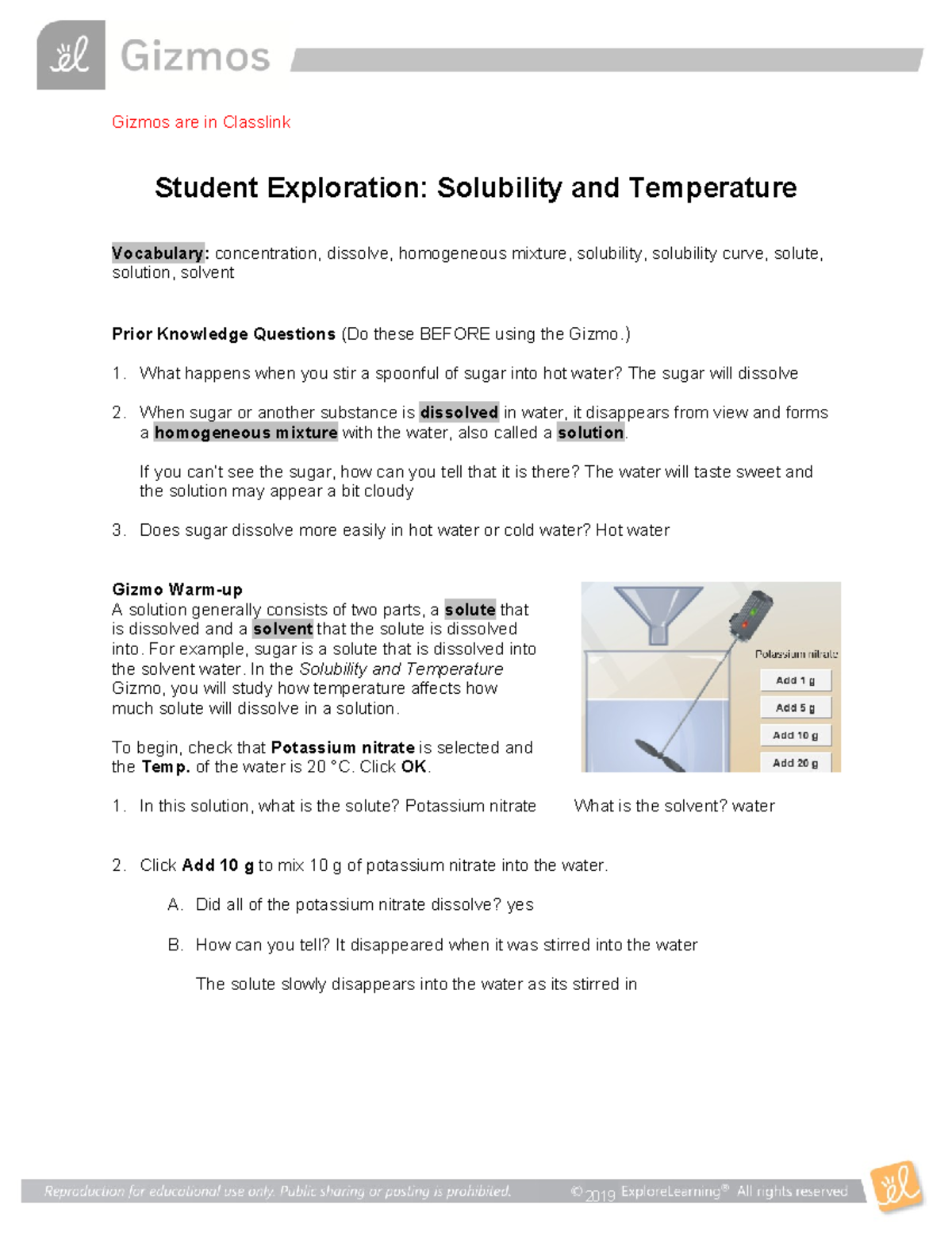 Student Exploration: Gizmo Solubility and Temperature Insights - Studocu