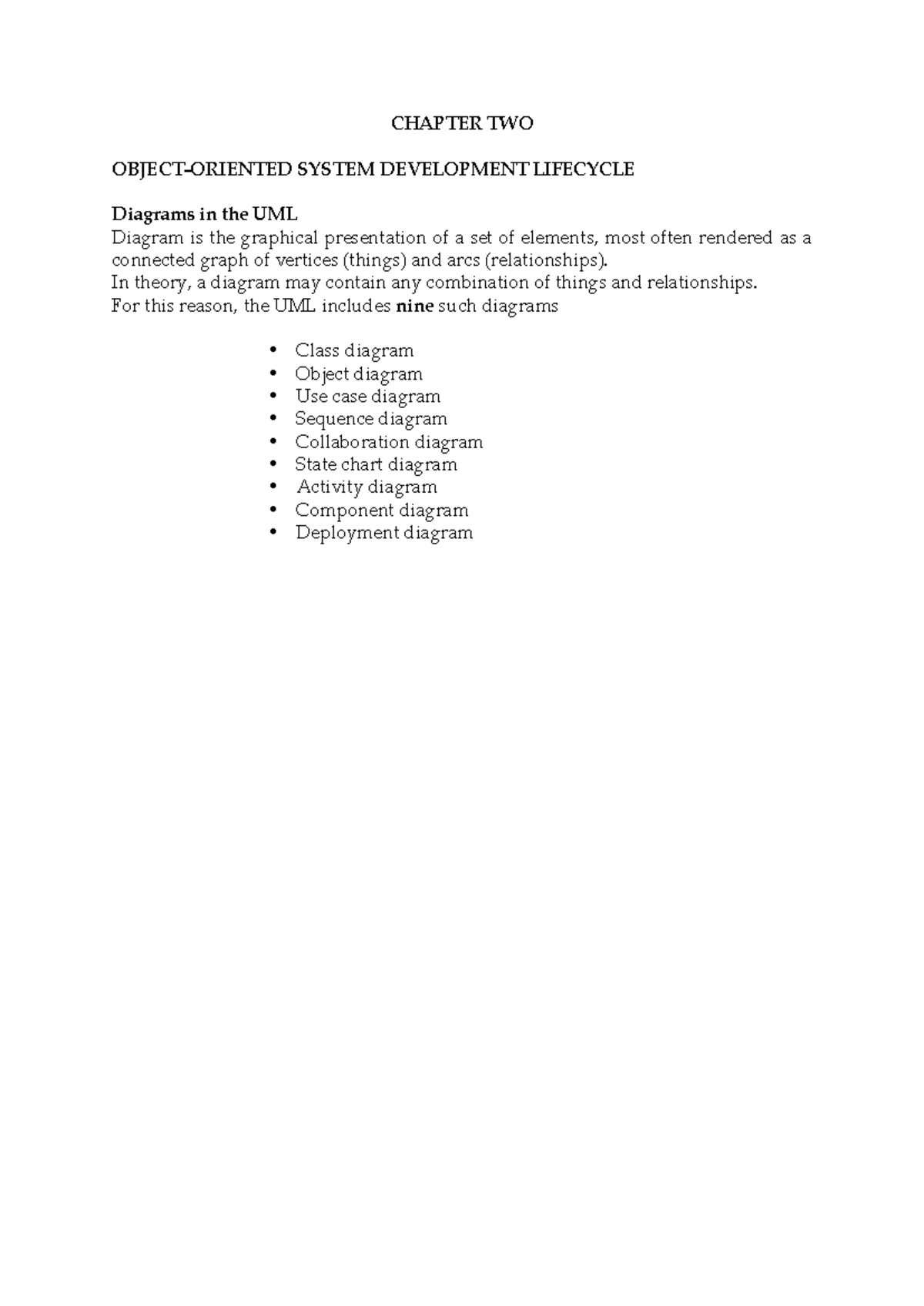 CHAPTER TWO - OOSDL: UML Diagrams in System Development Lifecycle - Studocu