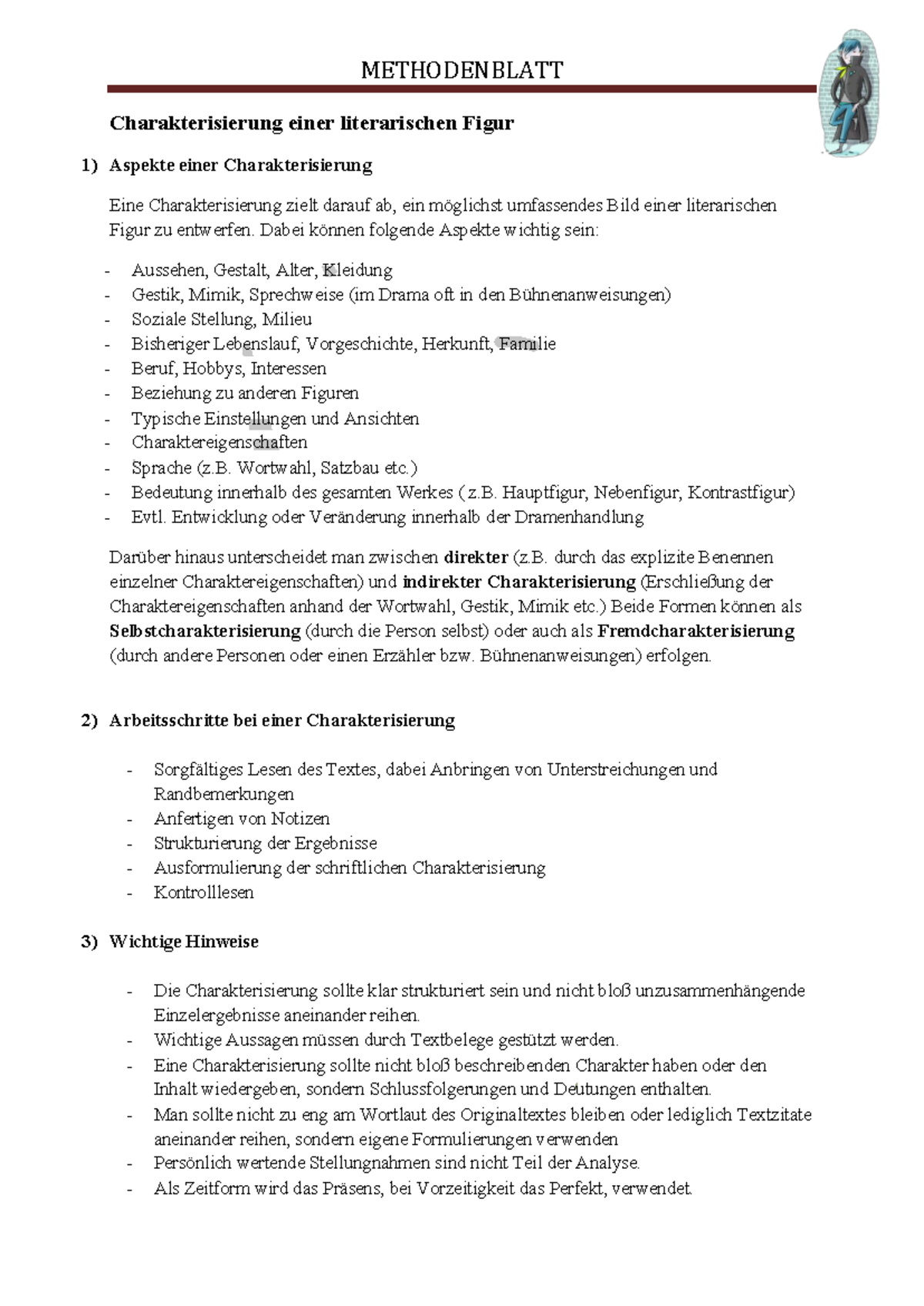 Charakterisierung einer Figur - Checkliste für Analysen - Studocu