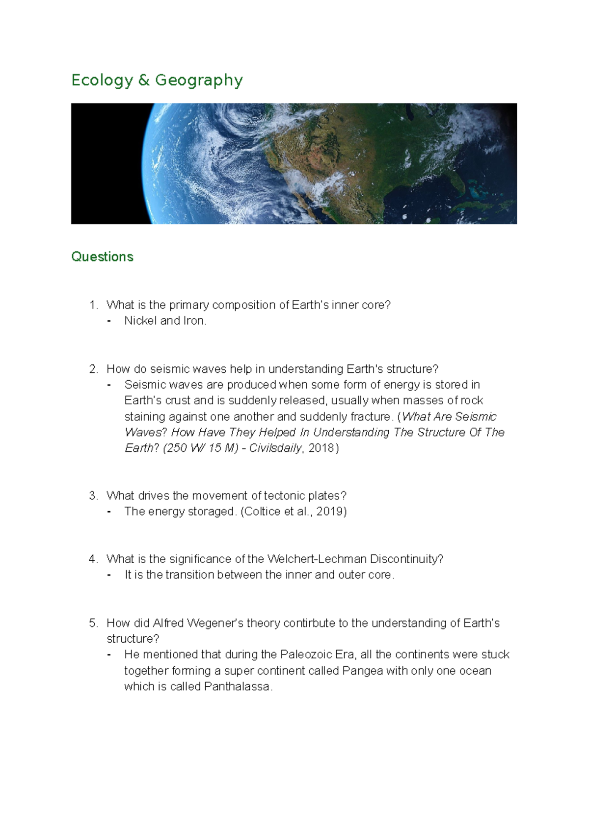 Ecology & Geography 1 - actividad - Ecology & Geography Questions What ...