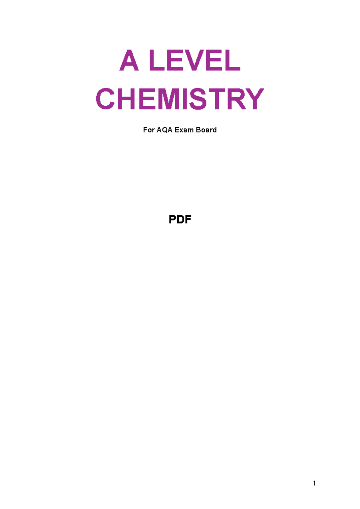 A LEVEL CHEMISTRY AQA Exam Board: Comprehensive Question Booklet - Studocu