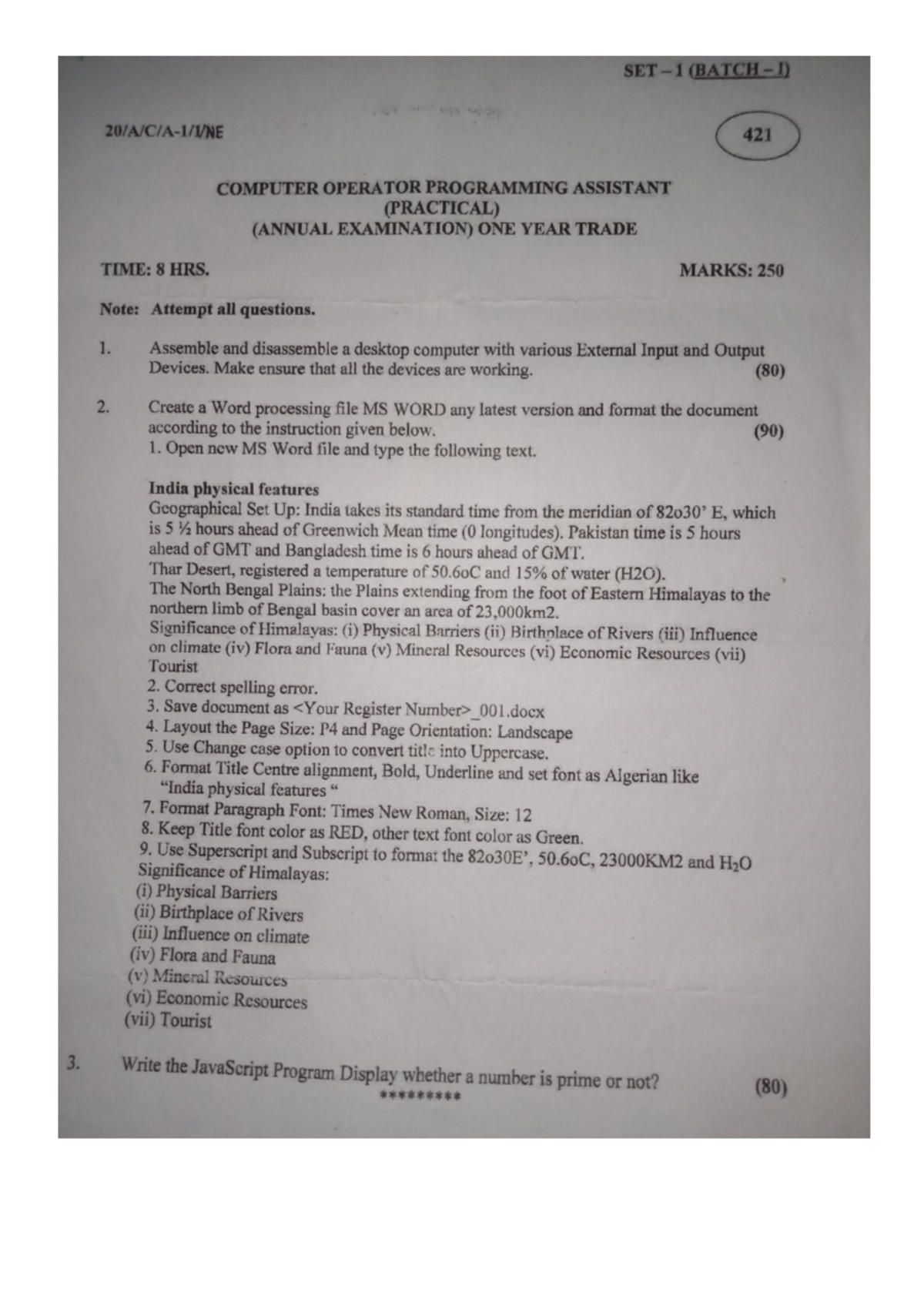 COPA Practical Exam Question Paper 2020 & 2014 (Revised) - Studocu