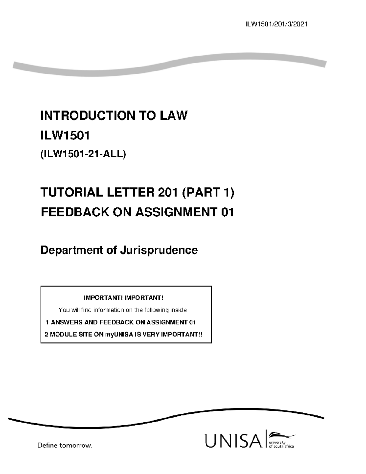 ILW1501 2021 Assignment 01 Feedback & Answers Overview - Studocu