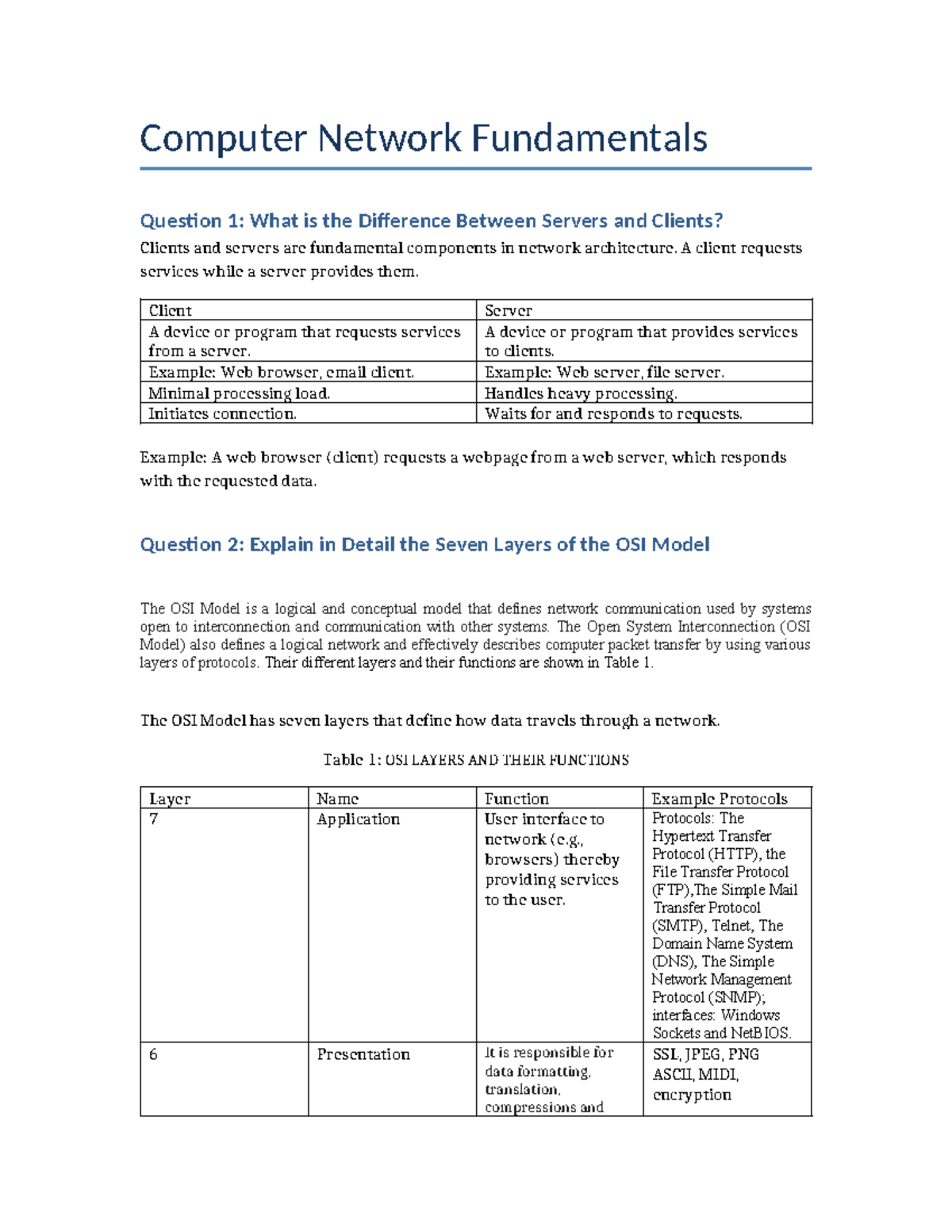 Computer Network Fundamentals: Key Concepts and OSI Model Overview - Studocu