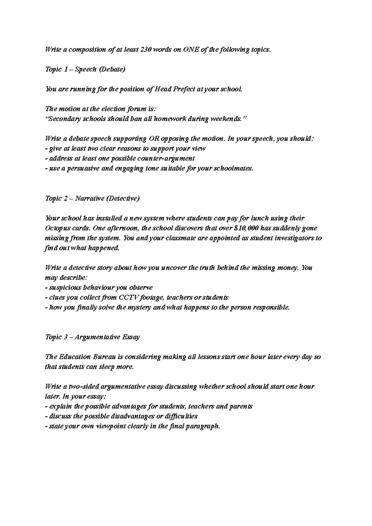 English Essay Questions: Debate, Narrative & Argumentative Topics - Studocu