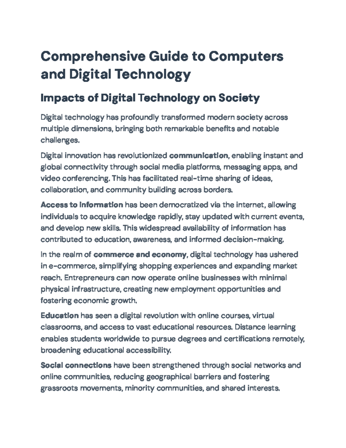 Comprehensive Guide to Computers & Digital Tech: Societal Impacts - Studocu