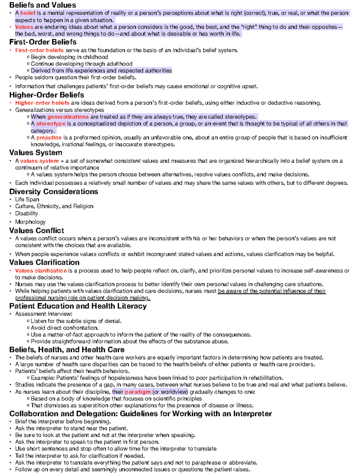 Chapter 2 Values, Beliefs, and Caring - Beliefs and Values A belief is ...