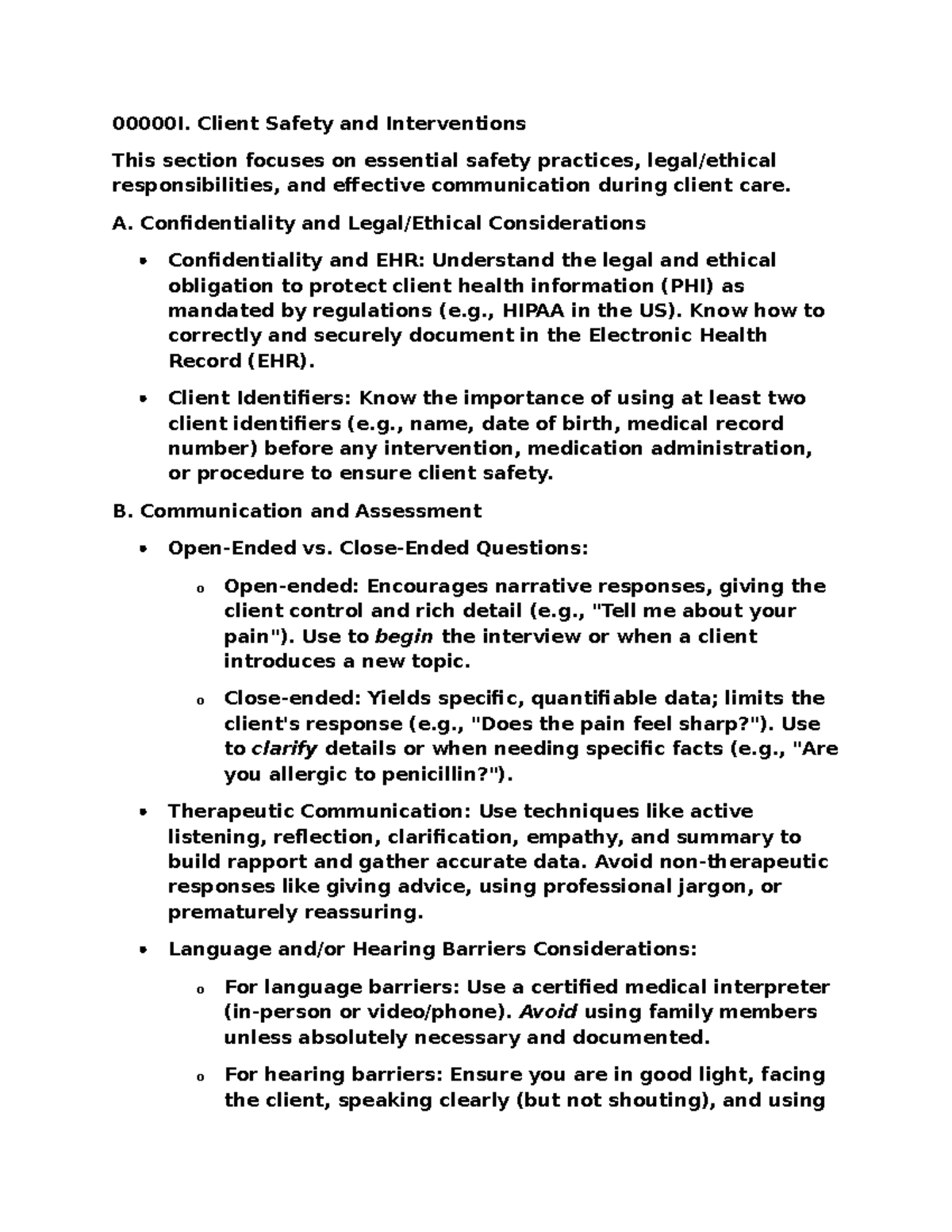 Fundamentals ATI Exam 1 Study Guide: Client Safety & Health Assessment ...