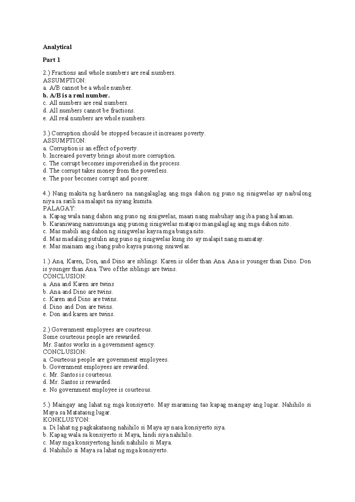 Analytical Review for Civil Service Exam Preparation - Studocu