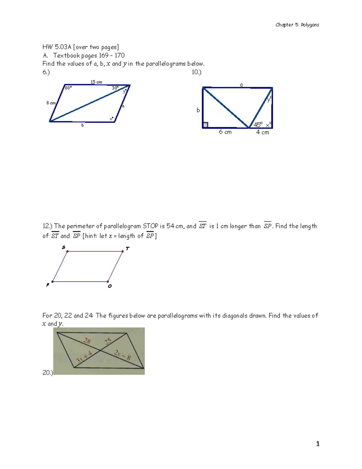 Geo A HW 5 - lol - Chapter 5: Polygons 1 HW 5 .0 3 A [over two pages] A ...