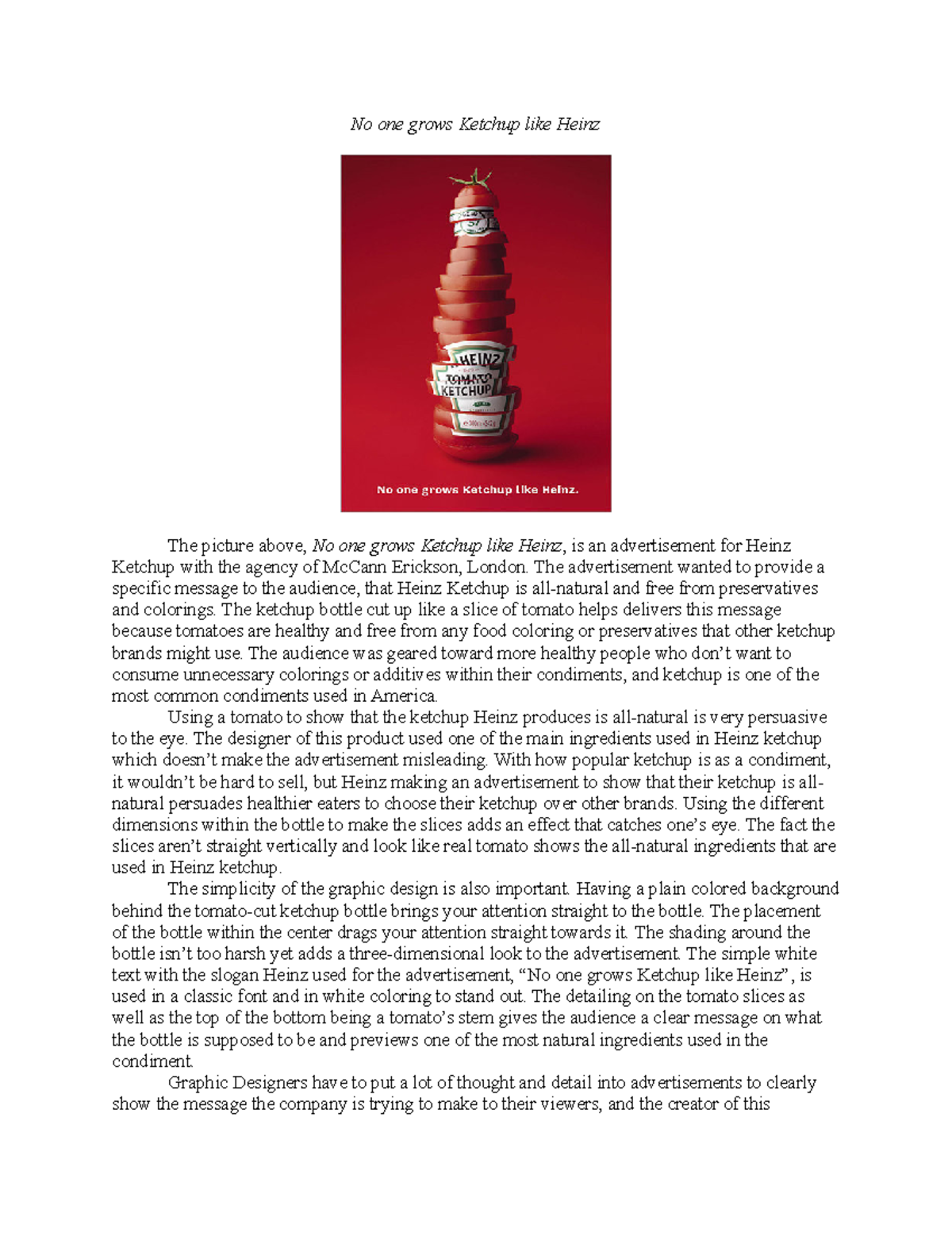 Analyzing Advertisement: Heinz Ketchup Campaign Insights - Studocu