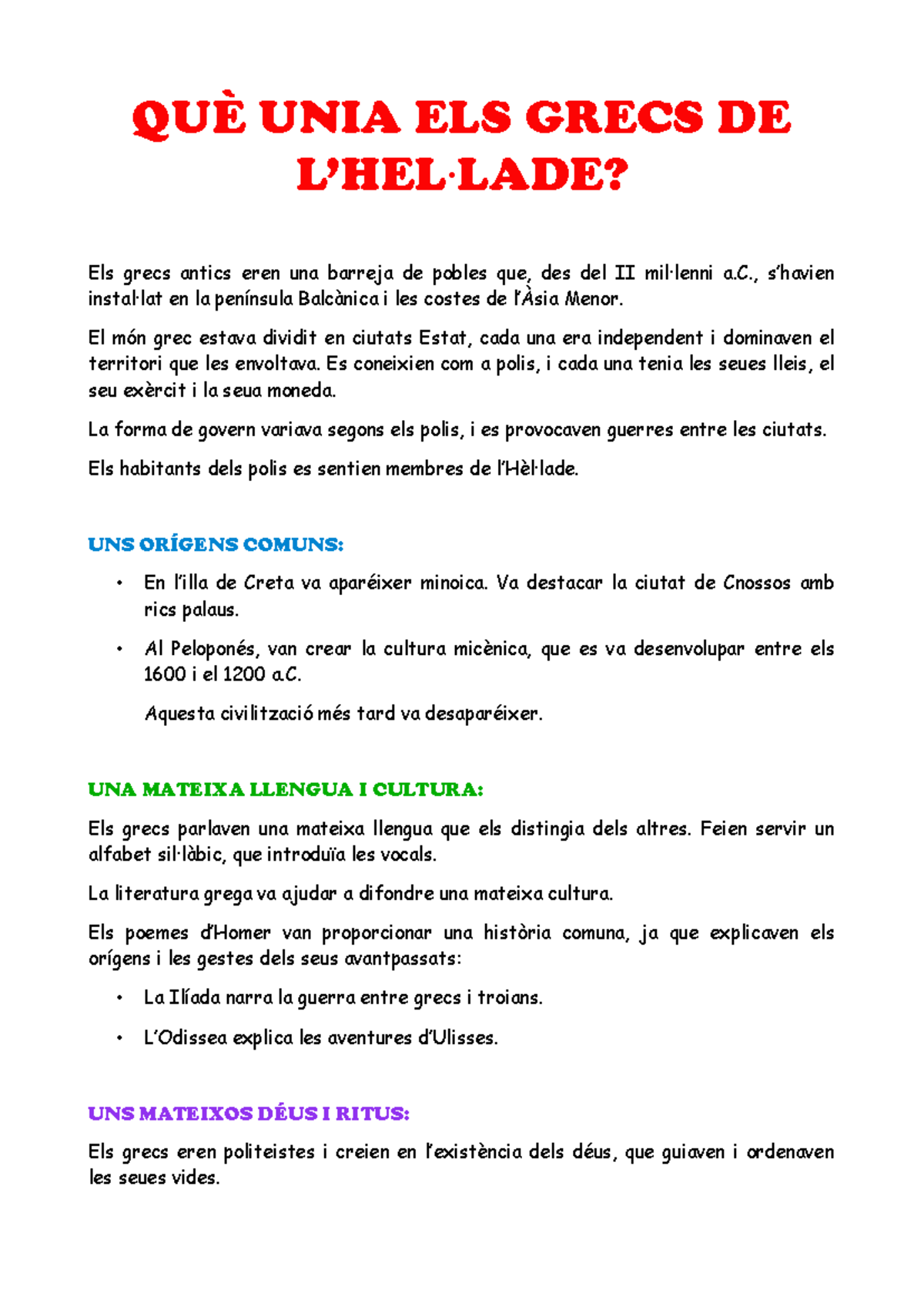 Resumen sobre la Civilització Grega i l'Hèl·la de l'Antiguitat - Studocu