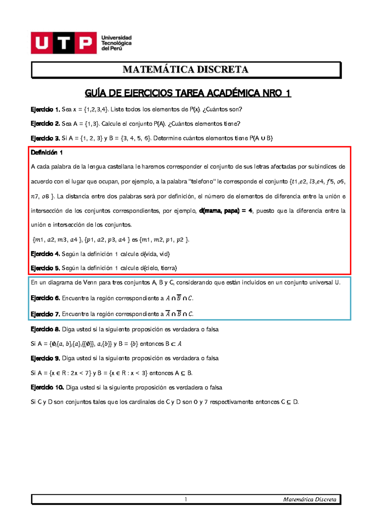 GUÍA DE EJERCICIOS TA1 - MATEMÁTICA DISCRETA (TA1) - Studocu