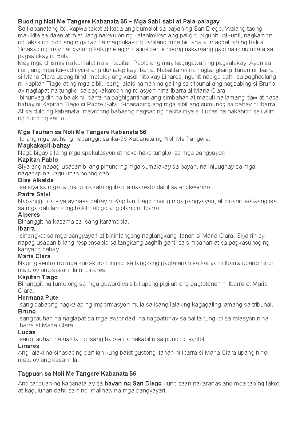 Kabanata 56-57 Buod ng Noli Me Tangere at mga Aral (Lit 101) - Studocu