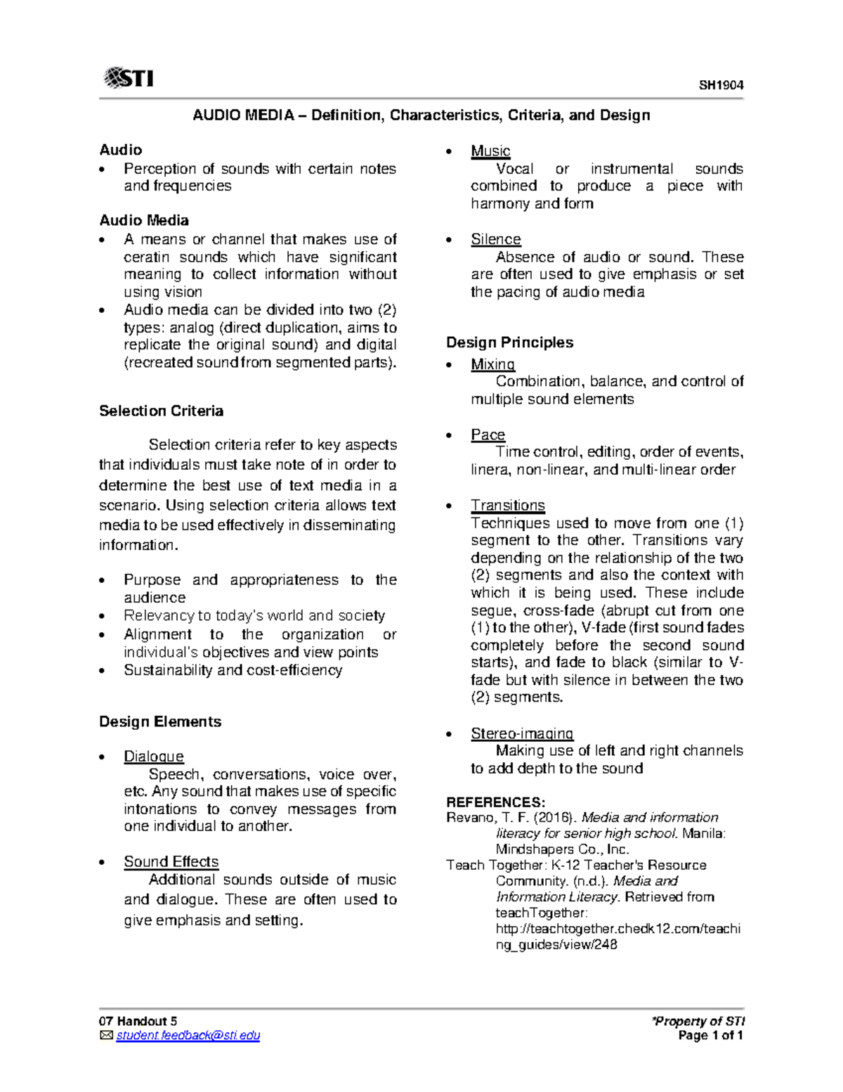 AUDIO MEDIA: Definition, Characteristics, & Design Principles - Studocu