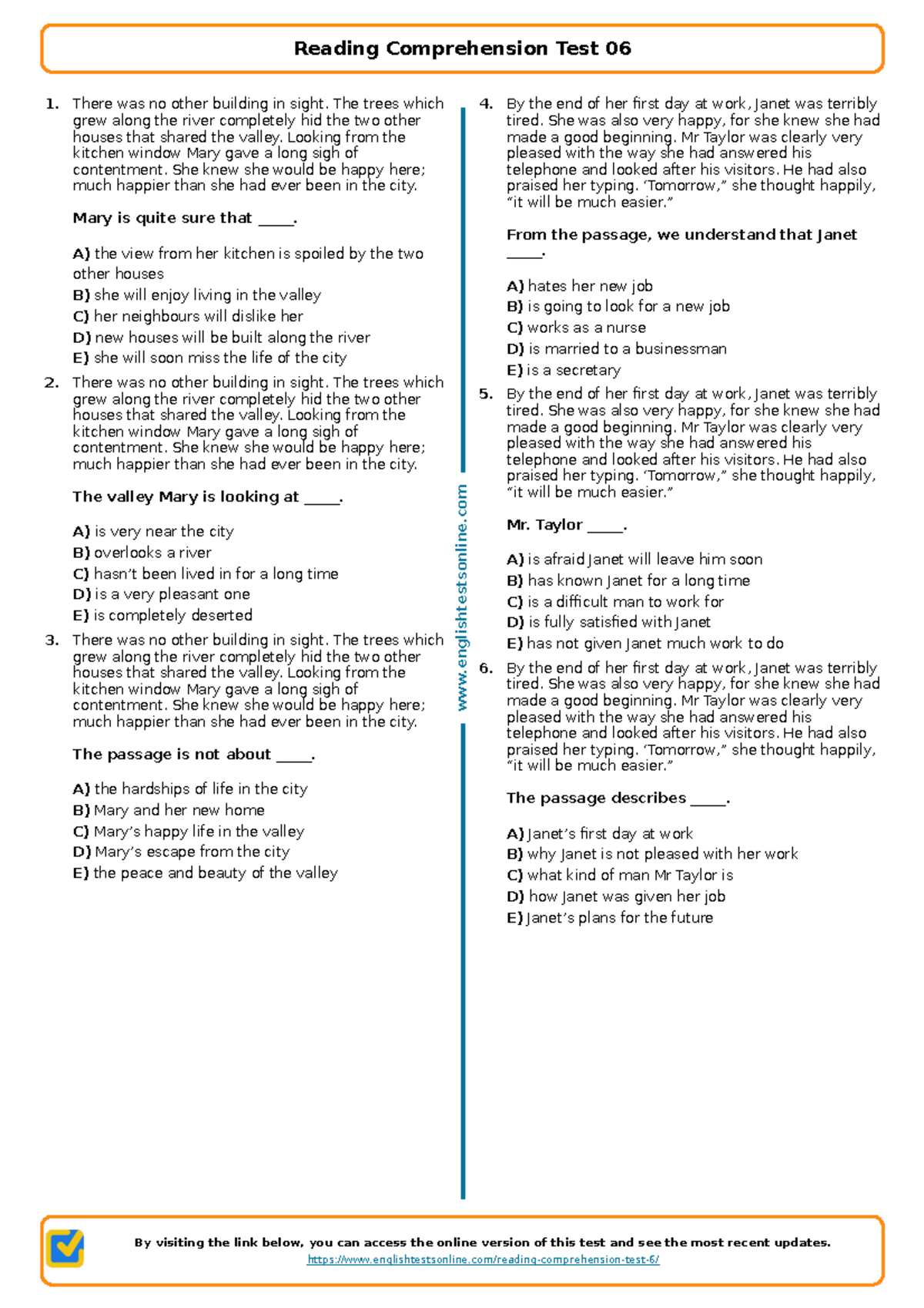 Reading Comprehension Test 06: Insights and Analysis - Studocu