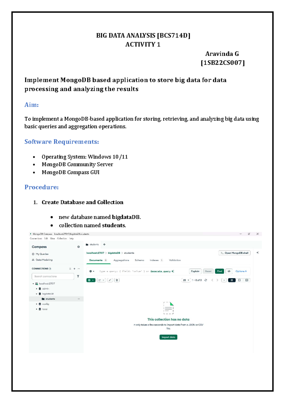 BIG DATA ANALYSIS ACTIVITY 1: MongoDB Application Implementation - Studocu