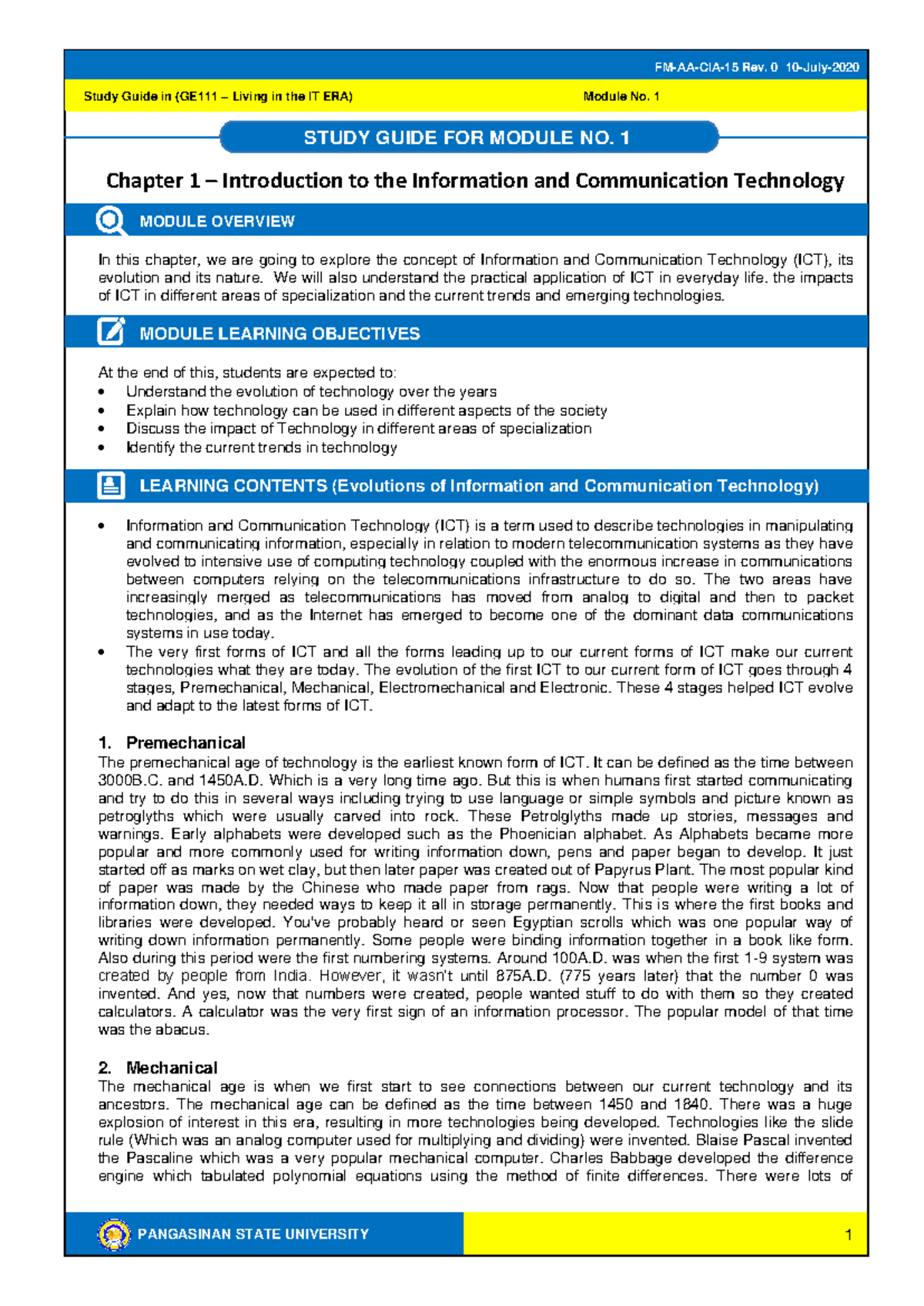 GEE-1 Study Guide: Introduction to ICT and Its Evolution - Studocu