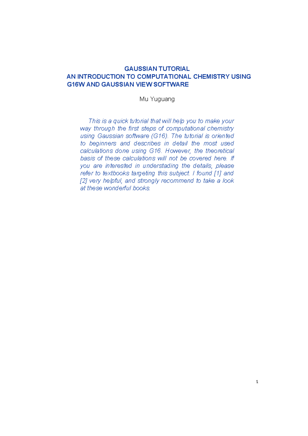 Gaussian G16W Tutorial: Intro to Computational Chemistry Basics - Studocu