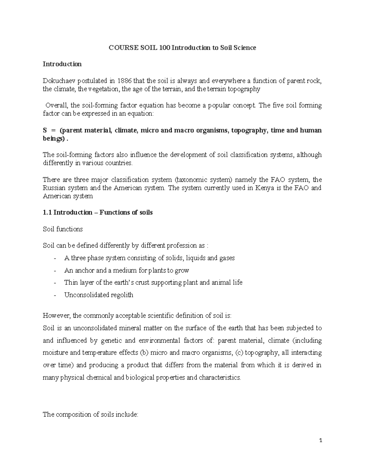 SOIL 100 Lecture Notes: Introduction to Soil Science Concepts - Studocu