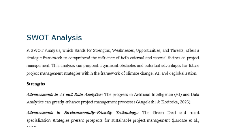 SWOT Analysis of Project Management in Climate Change & AI - Studocu