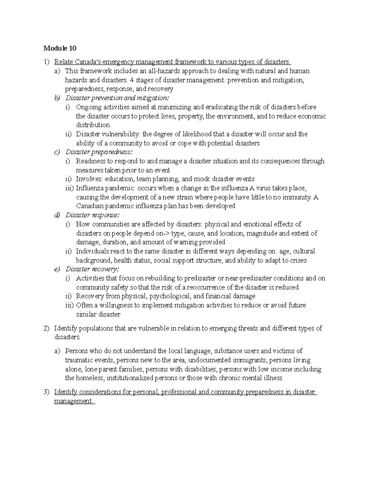 Unit 10 Learning Objectives - Module 10 Relate Canada's emergency ...