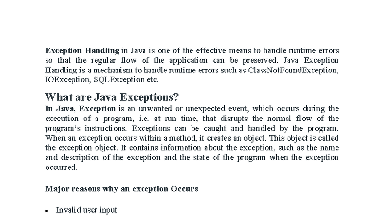 Java Exception Handling: Hierarchy & Finally Block Explained - Studocu