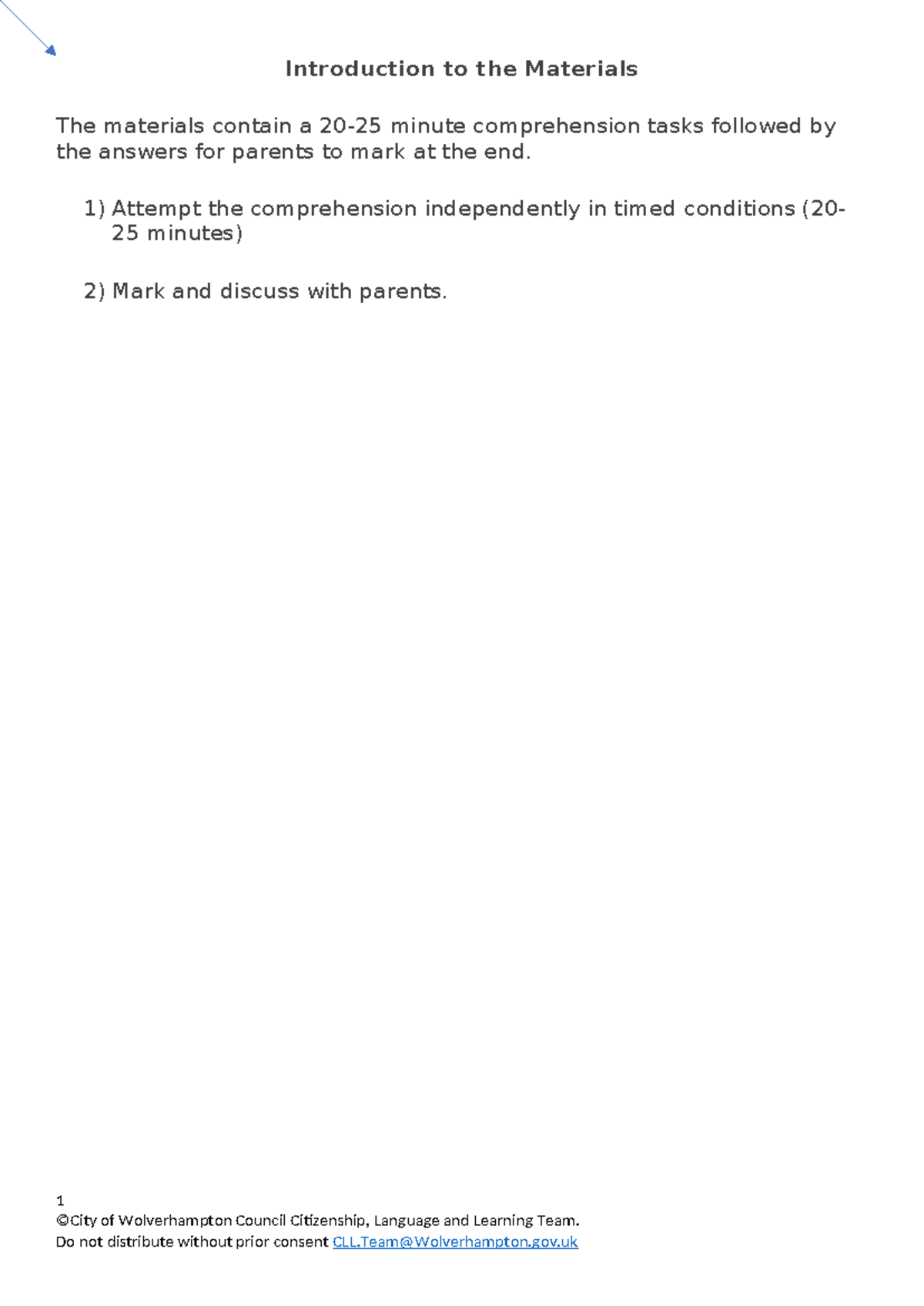 20-Minute Reading Comprehension Tasks for Parents (Wolverhampton ...