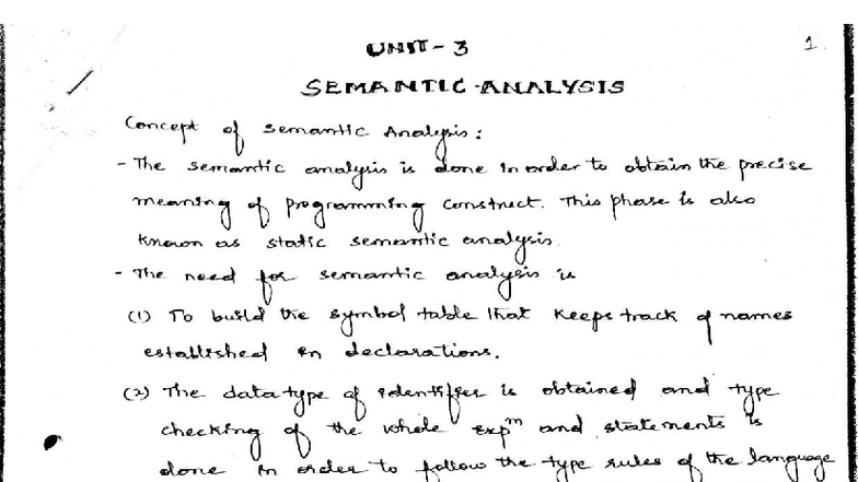 CD UNIT-3: Semantic Analysis and Type Checking in Programming - Studocu