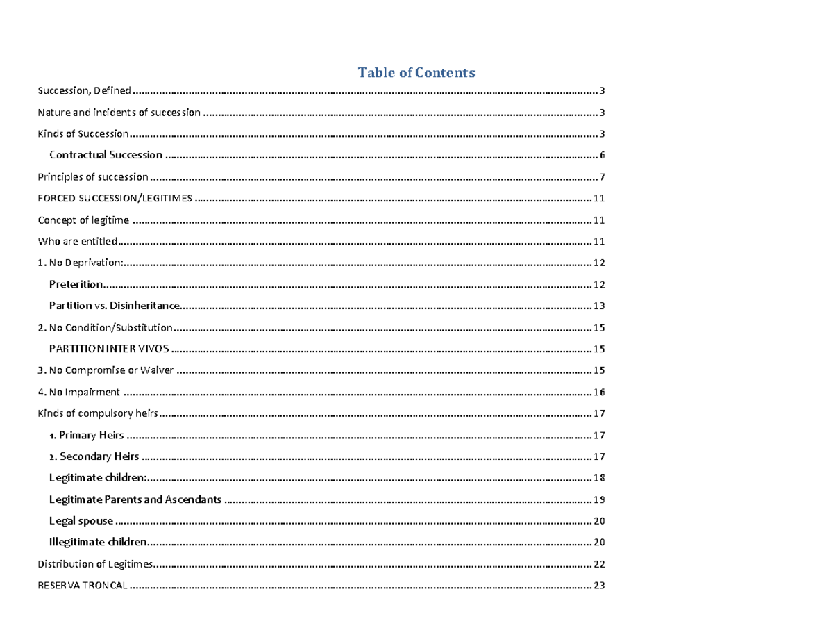 Succession Review Notes (Law 101): Key Concepts and Provisions - Studocu