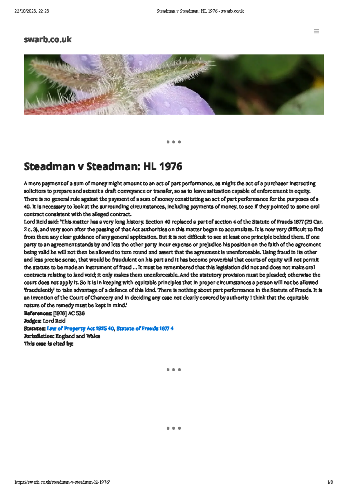 Steadman v Steadman HL 1976 Case Notes and Analysis - Studocu