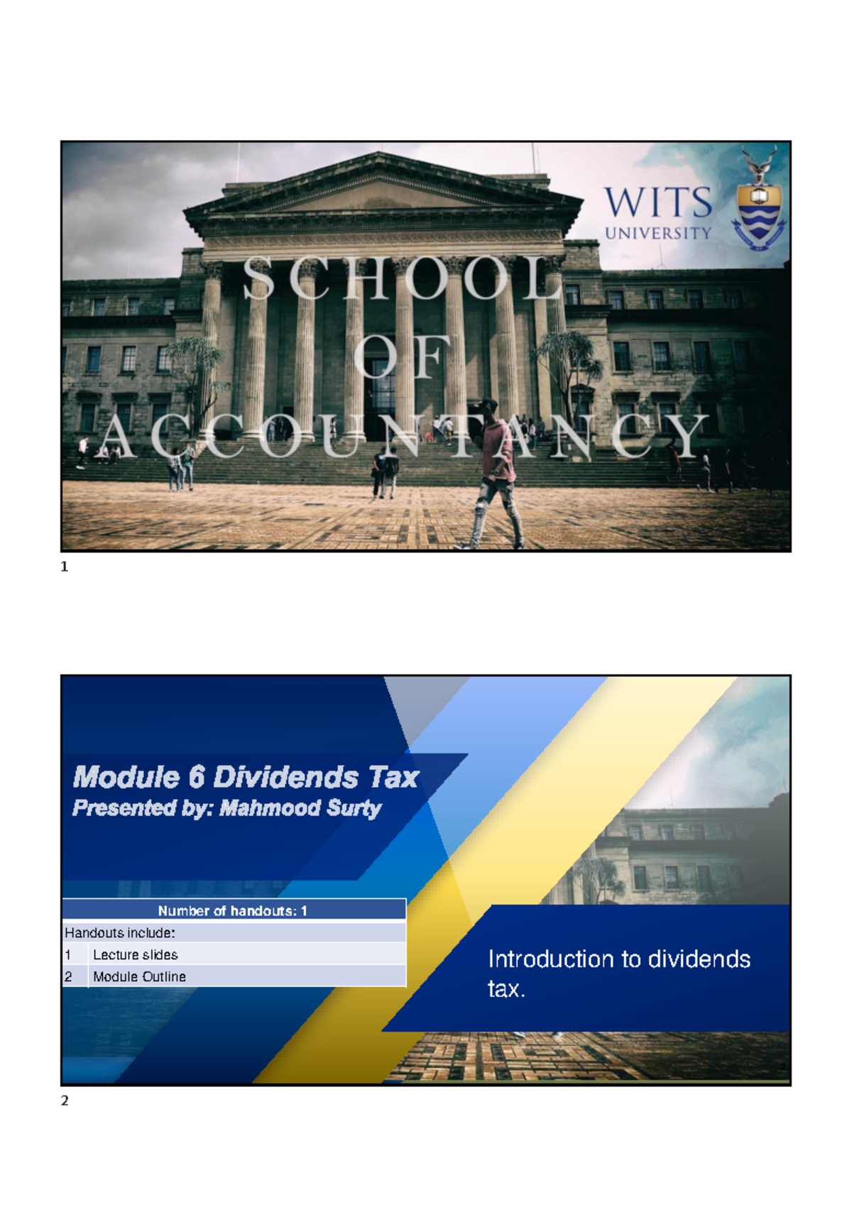 2024 Tax III Module 5 - Summary of Dividend Tax Concepts and Calculations - Studocu