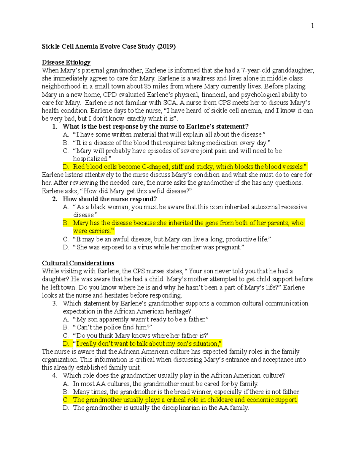 Sickle Cell Anemia Evolve Case Study: Nursing Considerations and Care ...