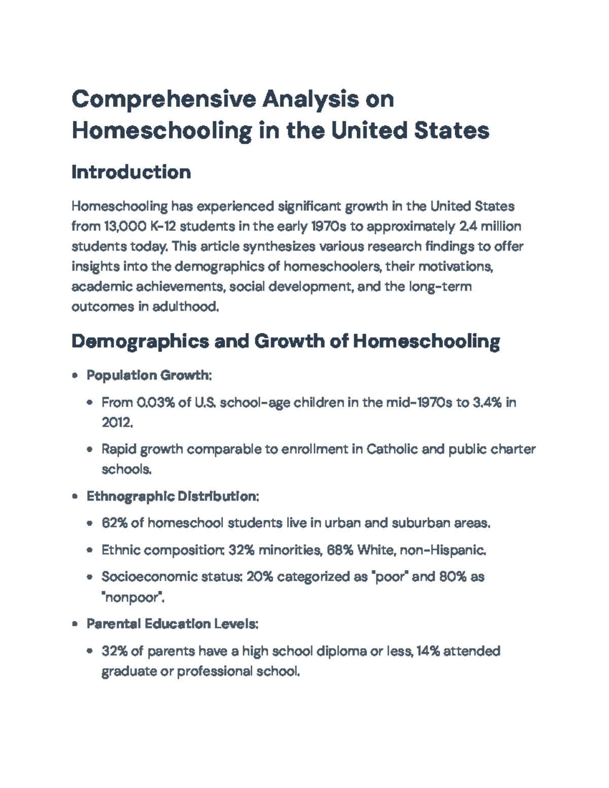 Comprehensive Study on Homeschooling in the U.S.: Growth & Outcomes ...