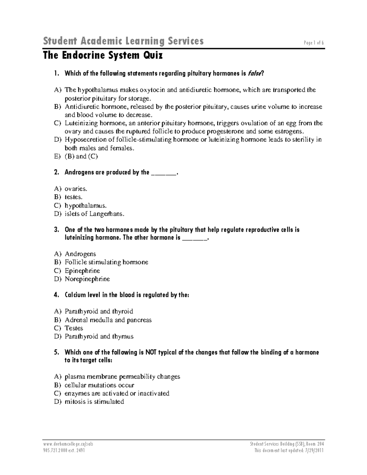 Endocrine System Quiz (Course Code: Practice Questions 3) - Studocu