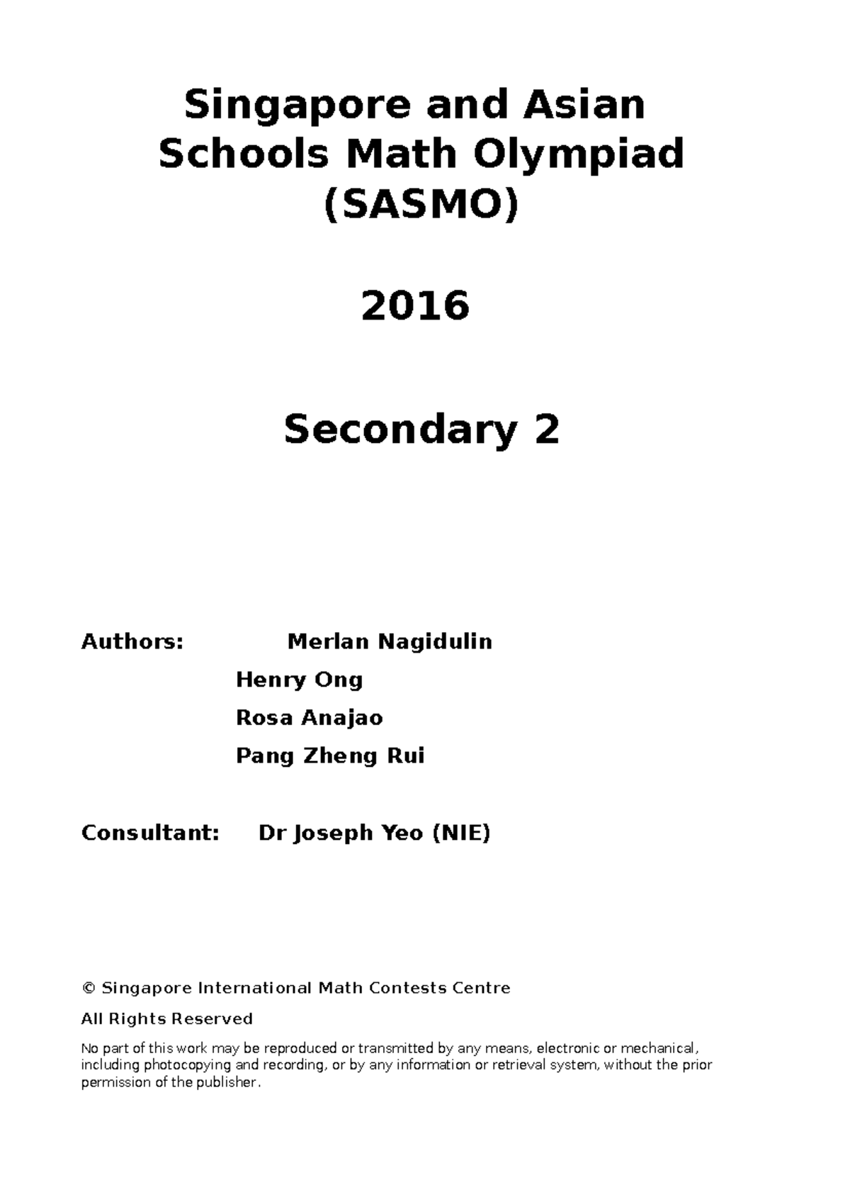 SASMO 2016 Secondary 2 Math Olympiad Booklet V2 - Studocu
