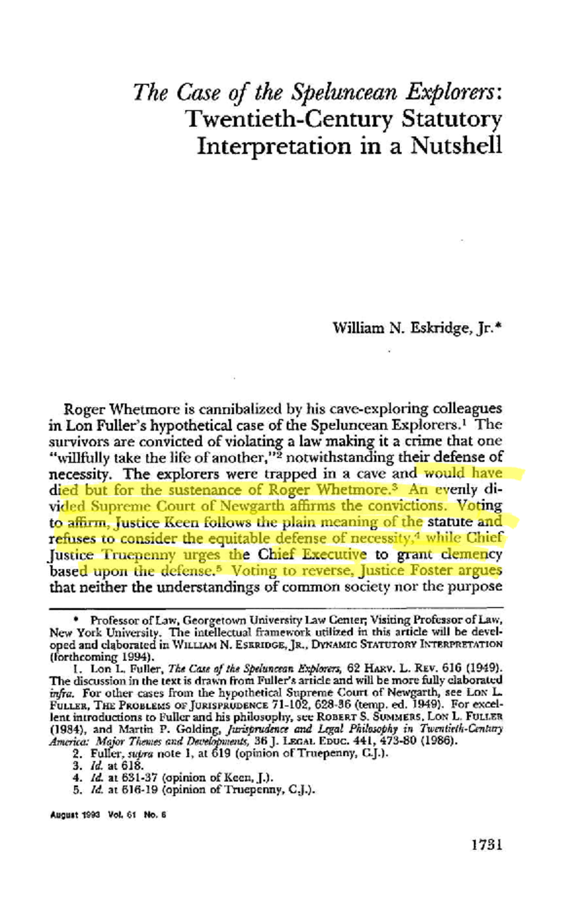Case Study: The Speluncean Explorers - HeinOnline 61 Geo. Wash. L. Rev ...