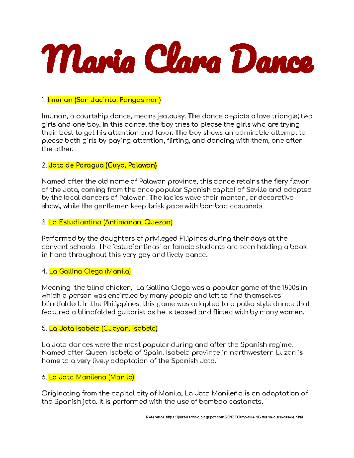 Maria Clara Dance: Traditional Filipino Courtship Dances - Studocu