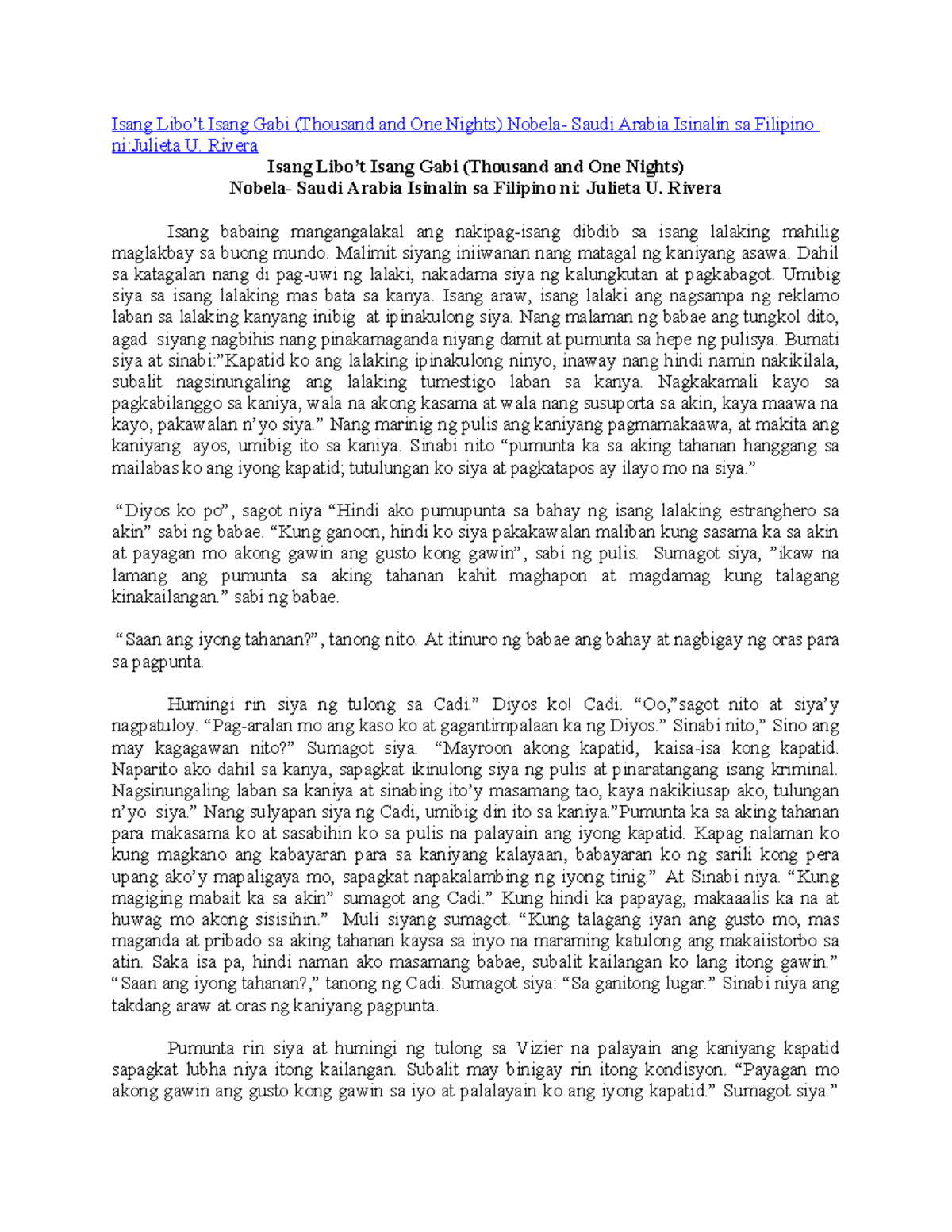 Kaso ng Pag-ibig at Paghahanap ng Katarungan sa Isang Libo’t Isang Gabi ...