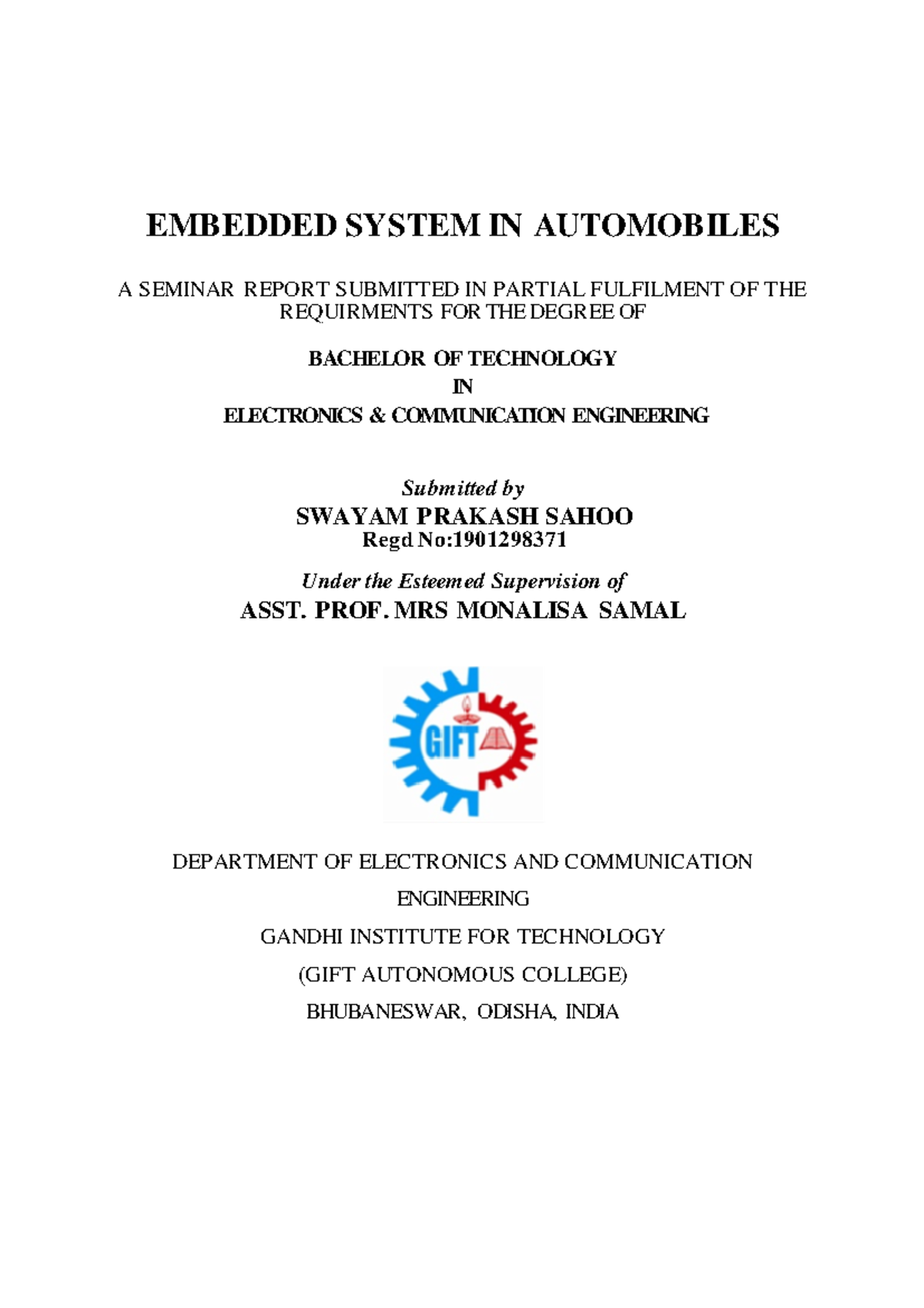 Embedded system in automobiles seminar - EMBEDDED SYSTEM IN AUTOMOBILES A SEMINAR REPORT ...