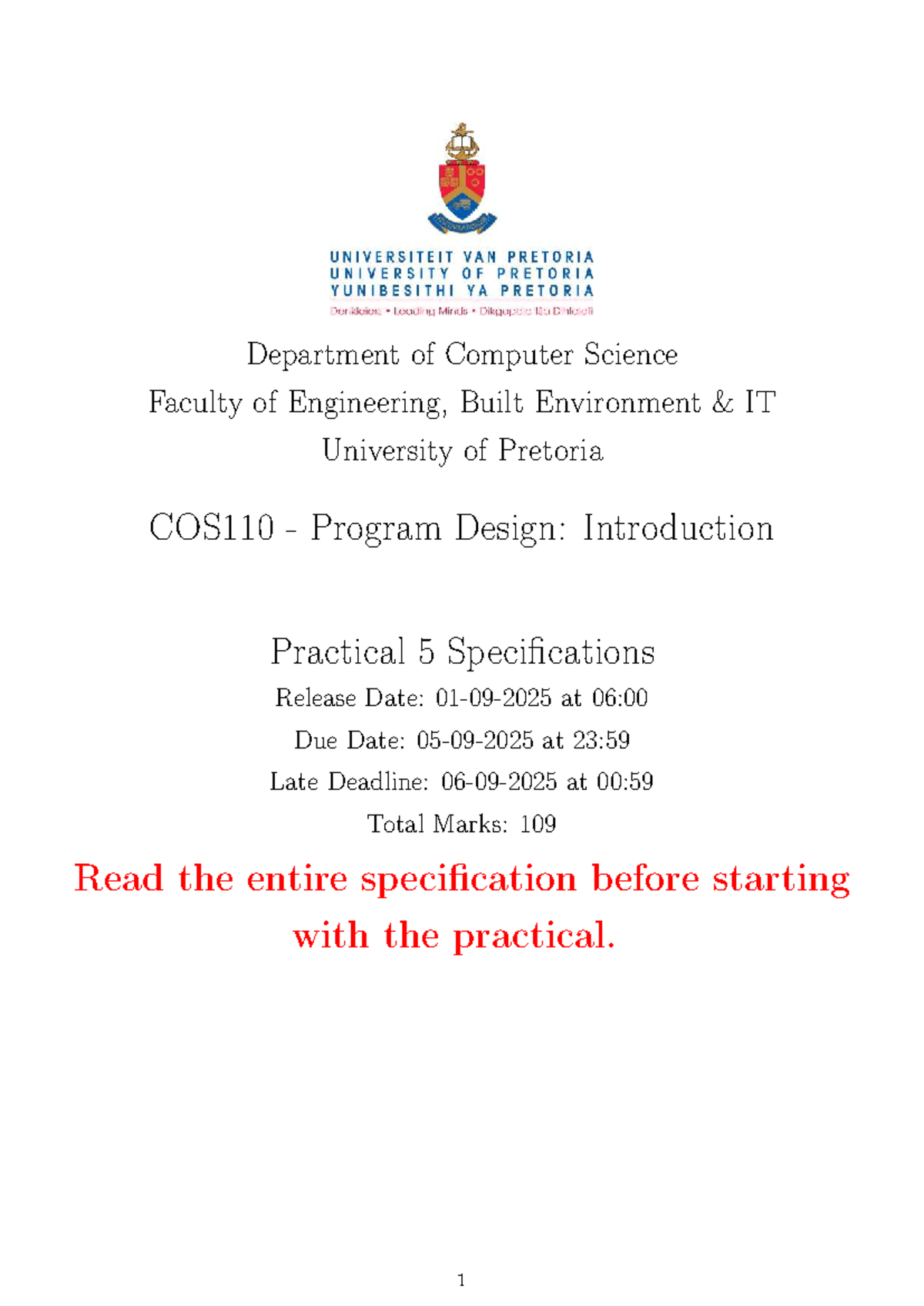 COS110 - Practical 5: Esoteric Language Interpreter Specifications ...