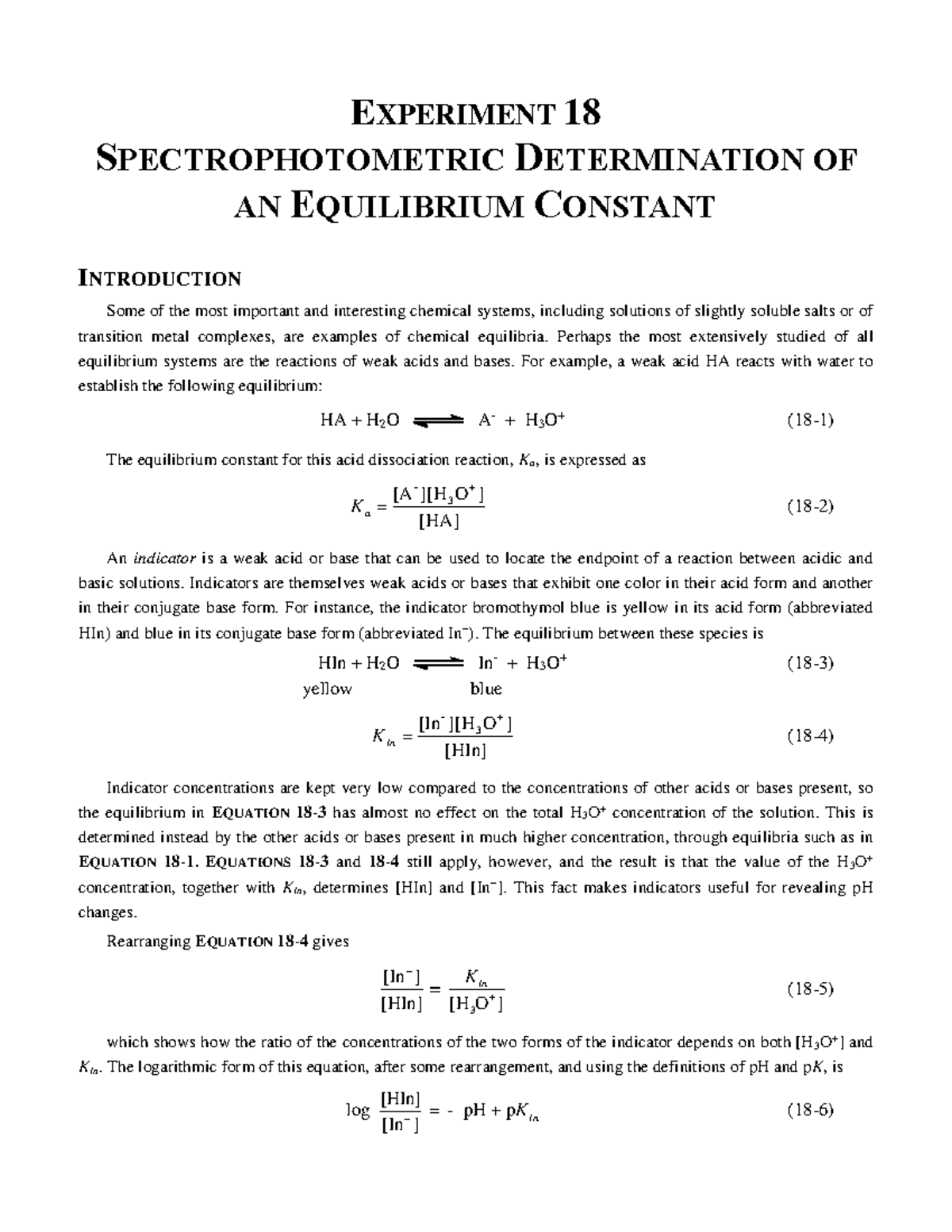 Uof C GL18 Lab - Spectrophotometric Determination of Equilibrium Constant - Studocu