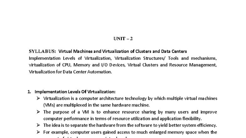 U3CC 2 - Virtual Machines & Virtualization Concepts Overview - Studocu