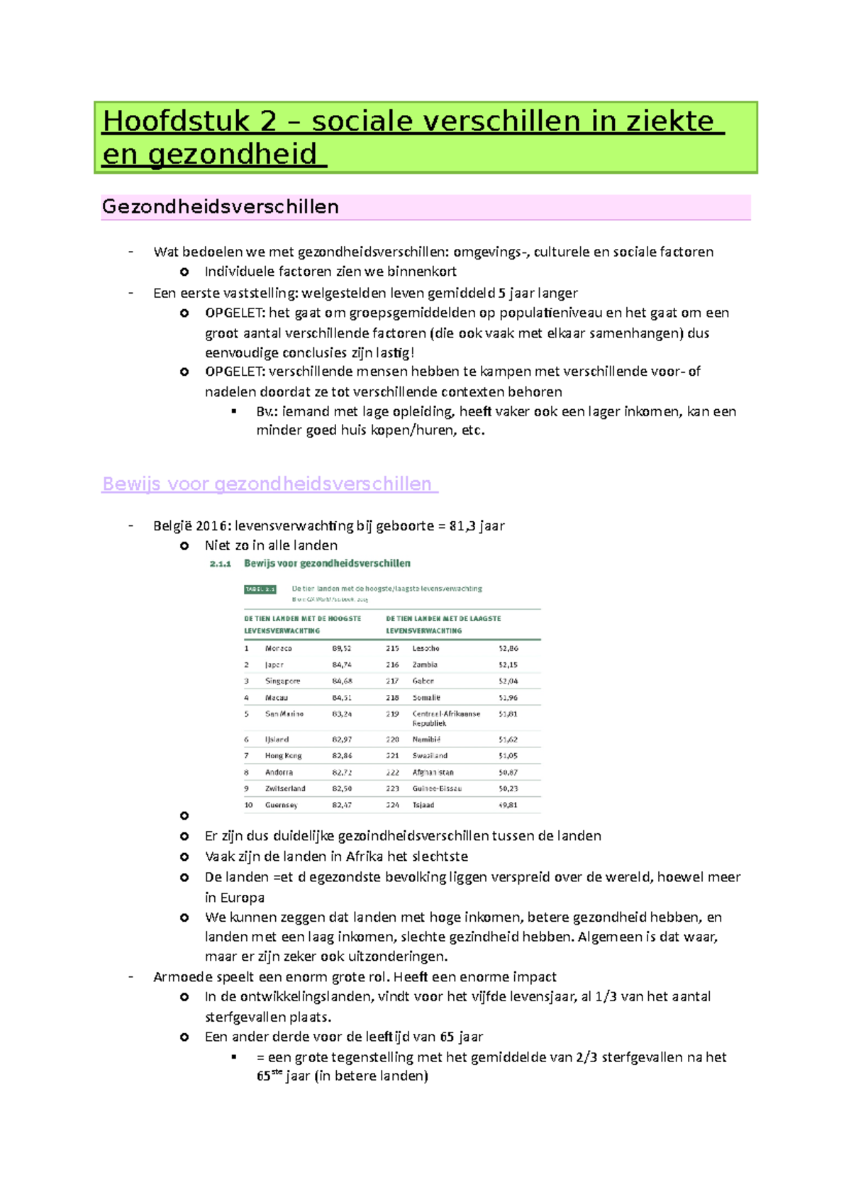 Hoofdstuk 2 – sociale verschillen in ziekte en gezondheid - Hoofdstuk 2 ...